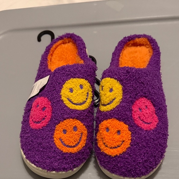 Shoes | Purple Fuzzy Slippers With Smiley Faces | Poshmark